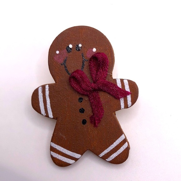 Jewelry | Handmade Wood Gingerbread Man Pin | Poshmark